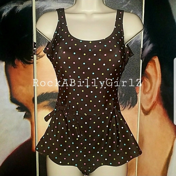Tatyana | Swim | Tatyana Tied At Hip 94s Brown Polka Dot Pinup Swimsuit ...